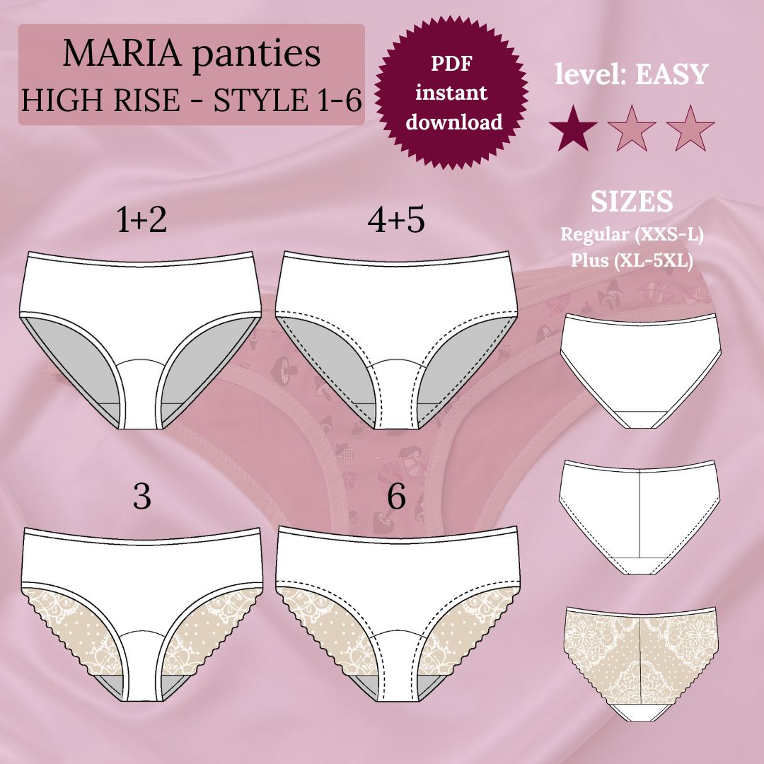 Maria Panties – High Rise (6 Styles) - PDF Sewing Pattern (Regular & P ...